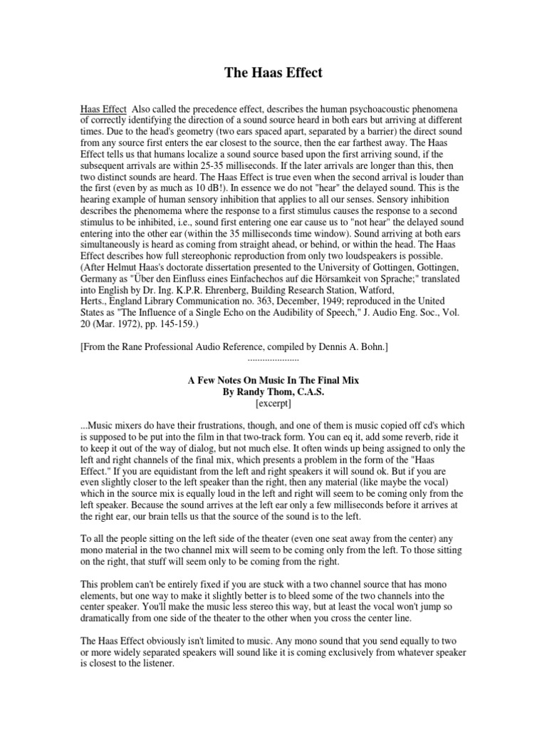 The Haas Effect | PDF | Neuropsychological Assessment | Waves