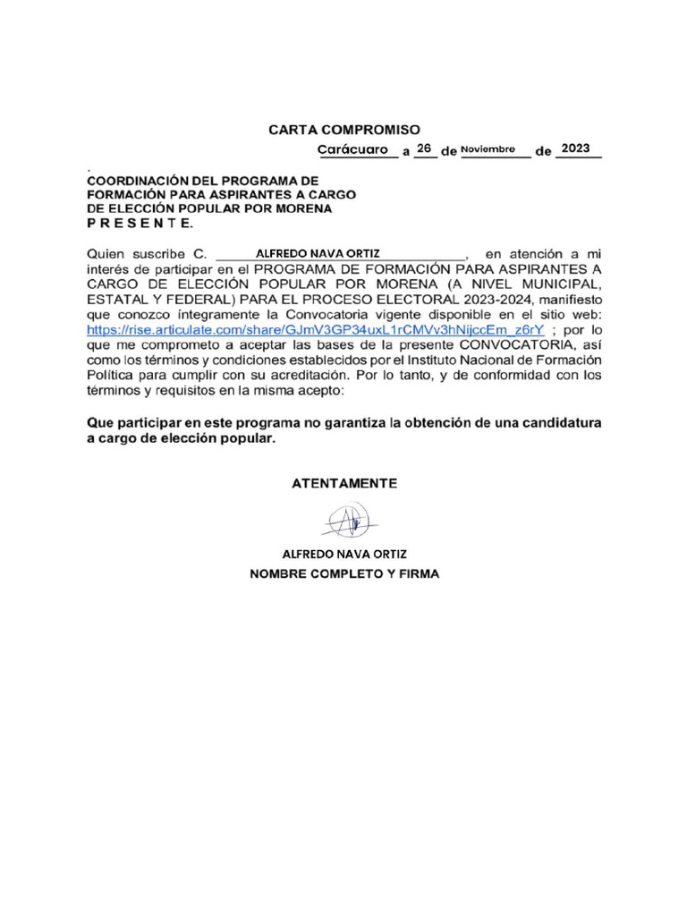 Carta Compromiso NO Obtencioon | PDF