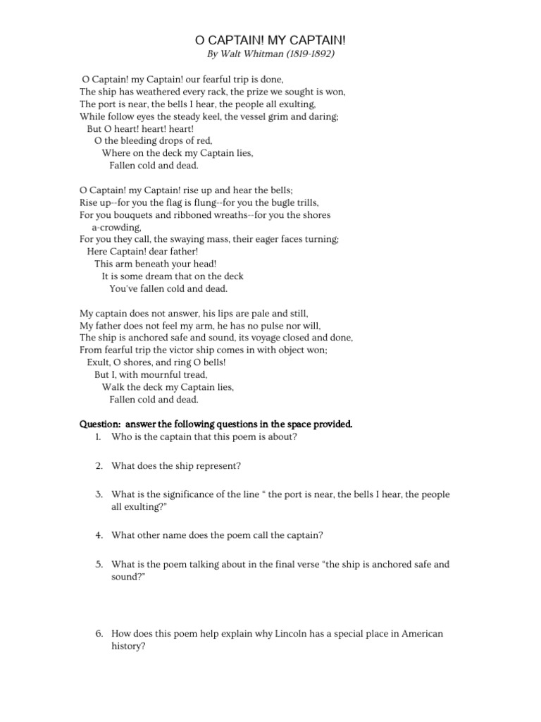 O Captain! My Captain! Analysis Guide | PDF