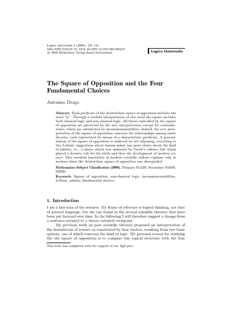 The Square of Opposition and The Four Fundamental Choices: Antonino ...