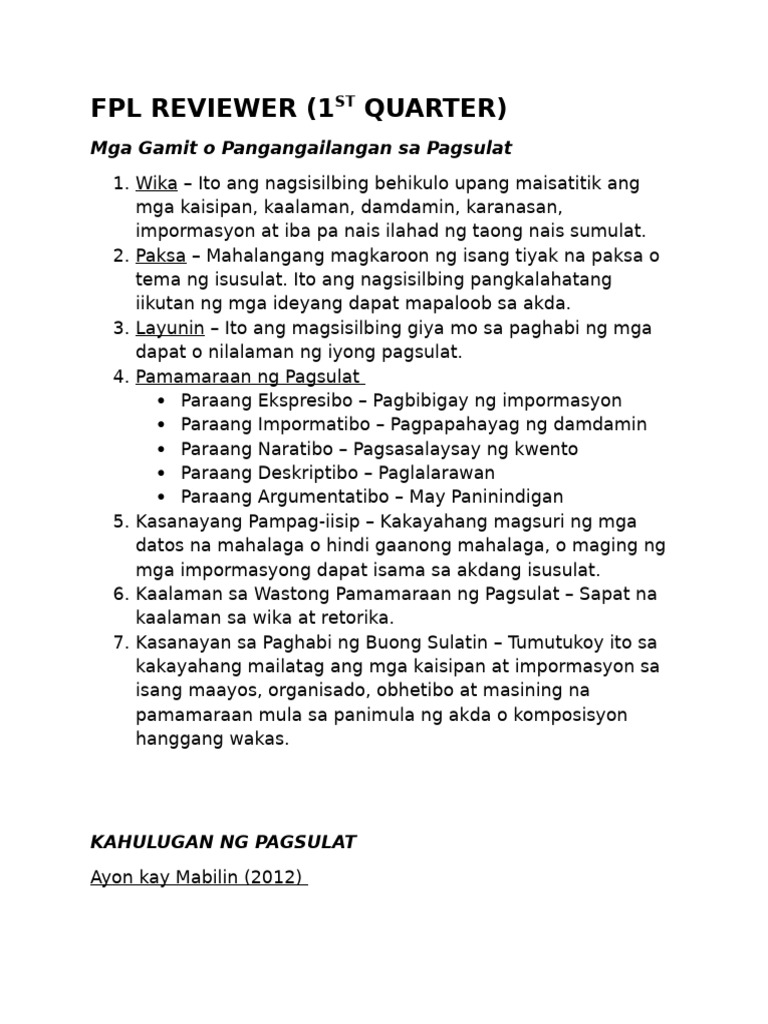 FPL Reviewer Q1 | PDF