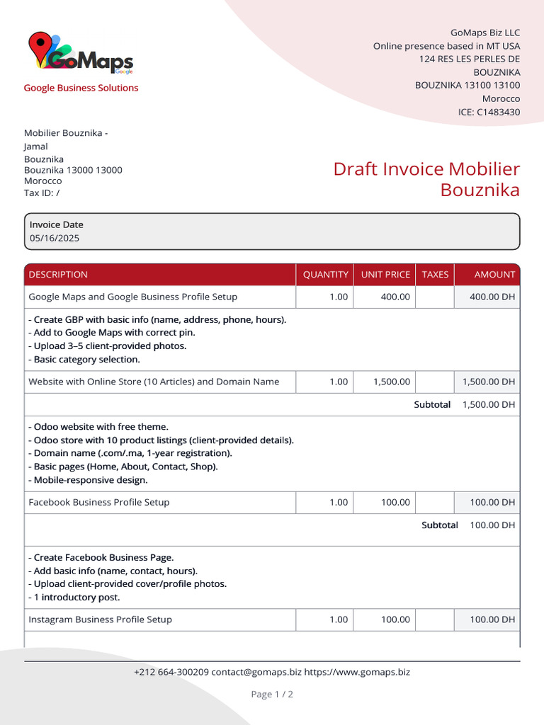 Draft Invoice Mobilier Bouznika | PDF