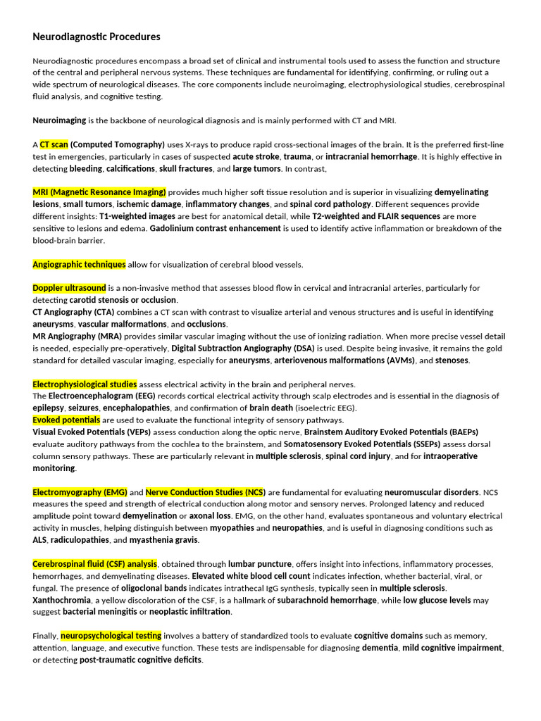 Comprehensive Guide to Neurodiagnostic Procedures | PDF | Coma | Aphasia
