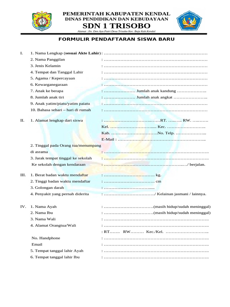 Formulir Pendaftaran Siswa Baru | PDF