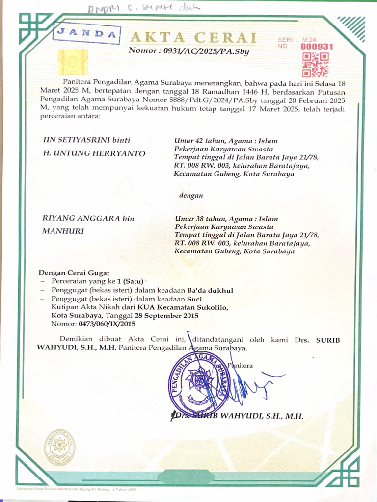 Contoh AKTA CERAI | PDF
