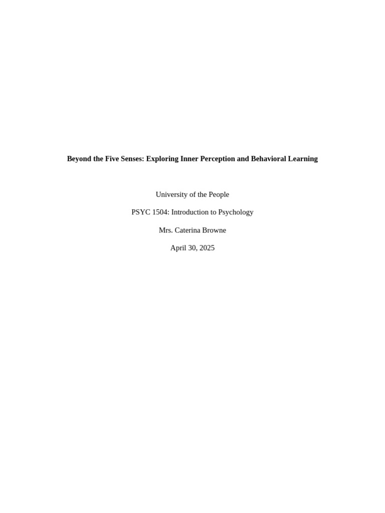 Beyond The Five Senses - Exploring Inner Perception and Behavioral Learning | PDF | Senses ...
