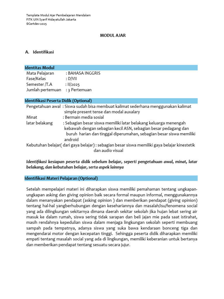Template Modul Ajar - Copy | PDF