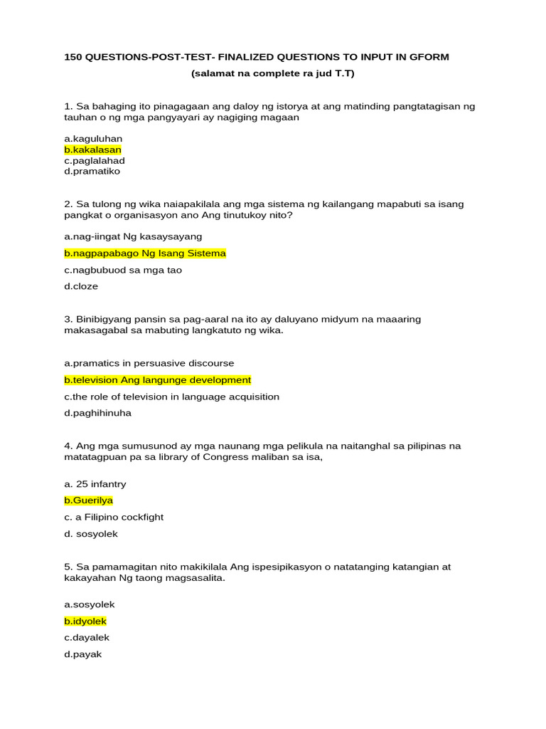 150 Post Test Questions Spice | PDF