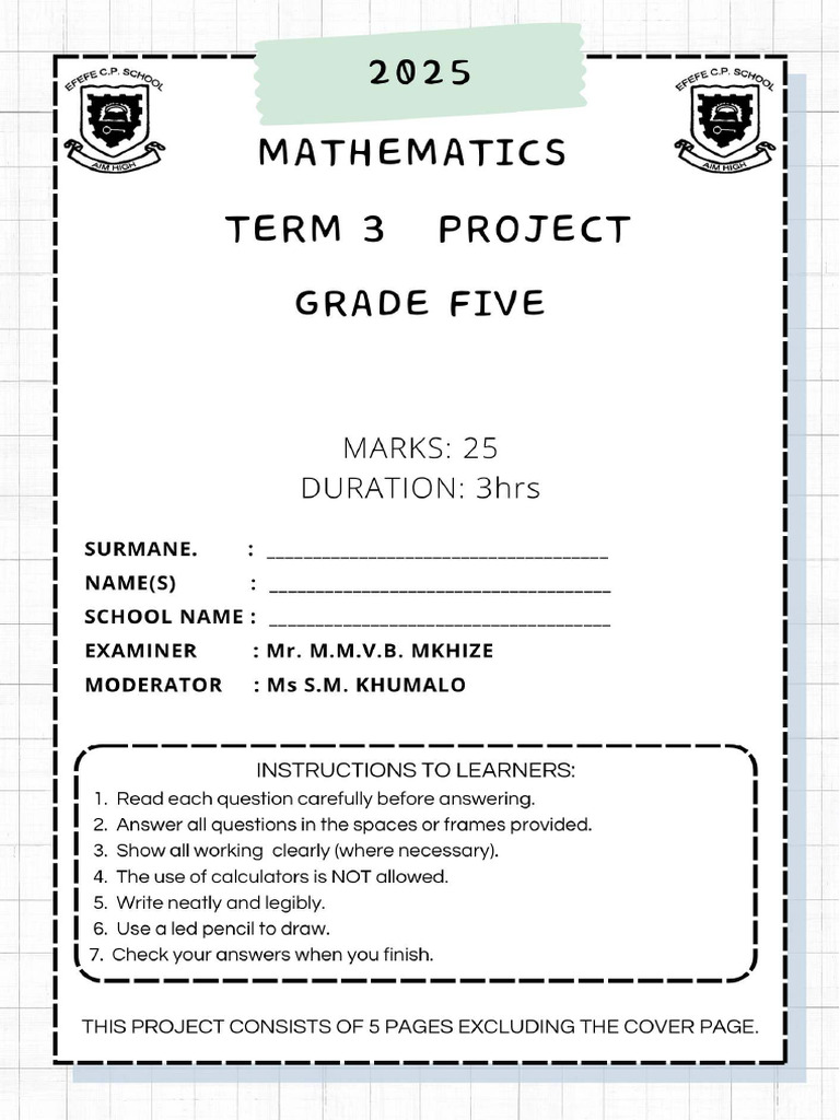 Grade 5 - Term 3 Project - 2025 | PDF | Mathematics | Shape