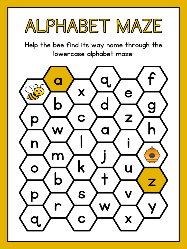 Alphabet Honeycomb Maze English Worksheet | PDF