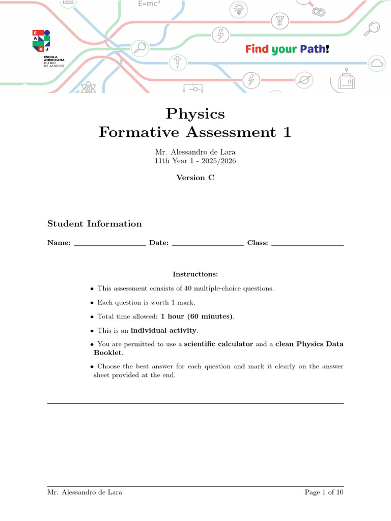 Y1 Physics Formative 1 2025 2026 Version C | PDF | Significant Figures ...