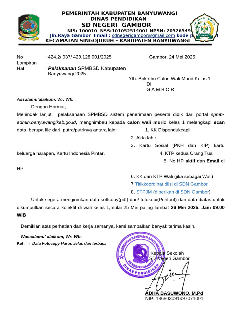 Surat Data Scan SPMB Calon Siswa Baru SPMB 2025 | PDF