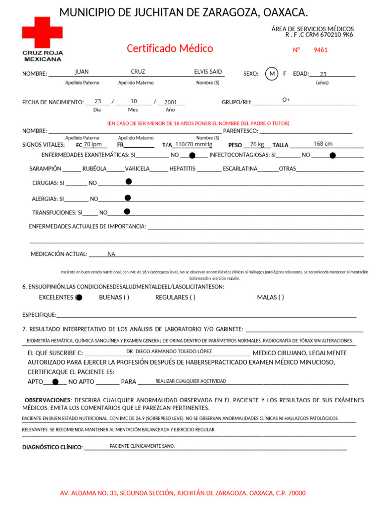 Certificado Medico Cruz Roja PDF | PDF | Cuidado de la salud | Medicina CLINICA