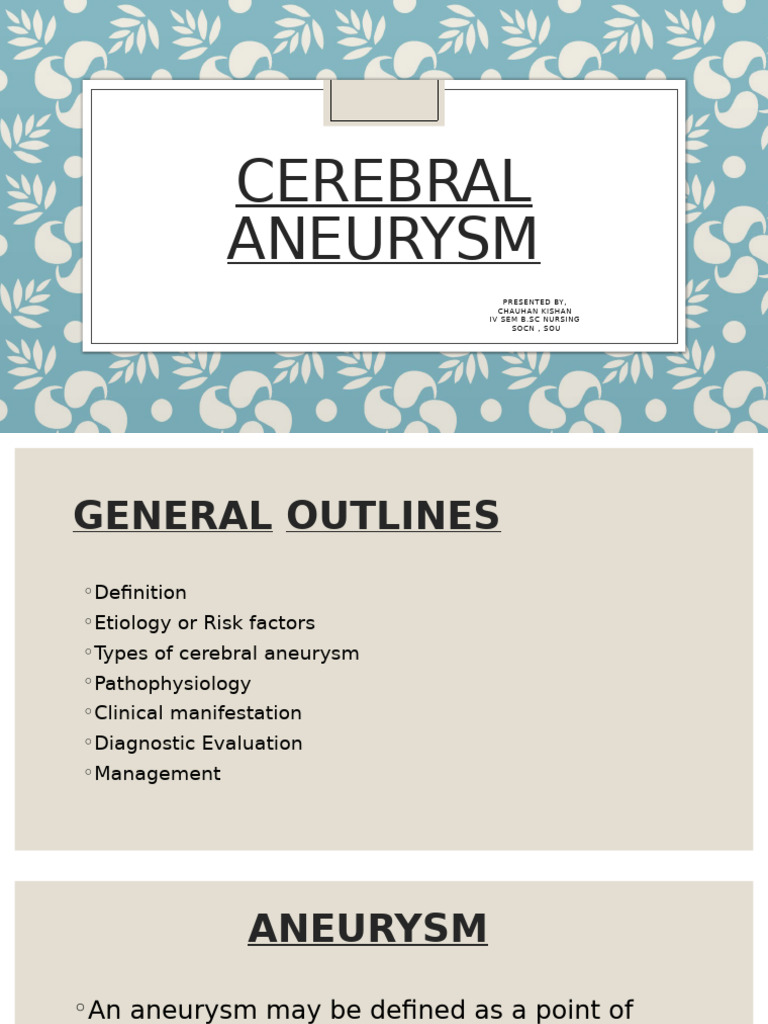 Cerebral Aneurysm | PDF | Headache | Nervous System