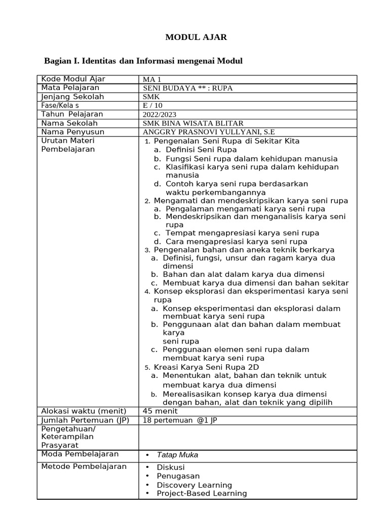 Modul Ajar Seni Rupa SMK 2022/2023 | PDF