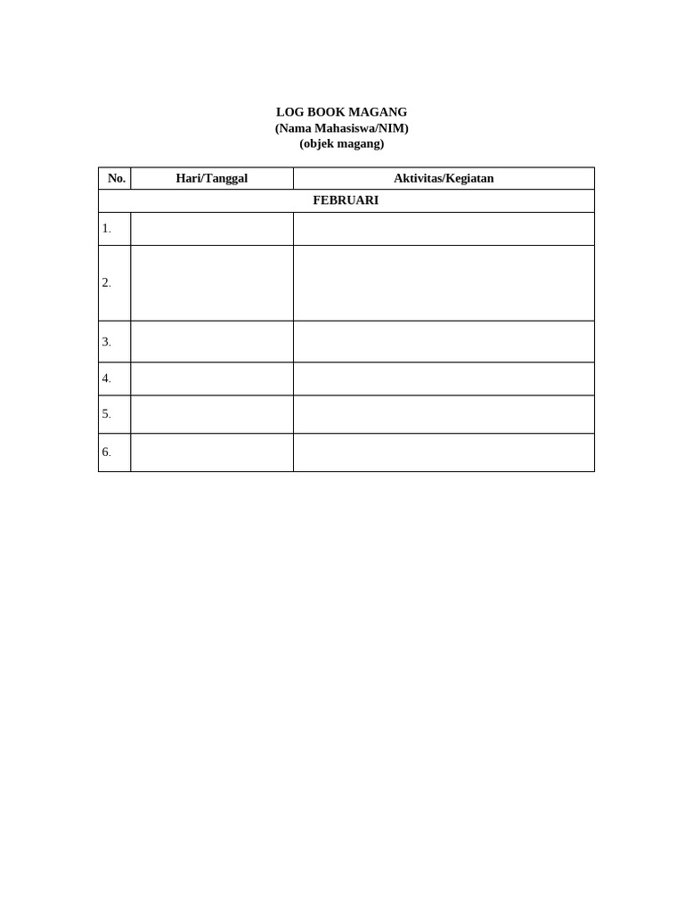Contoh Format Logbook Magang | PDF