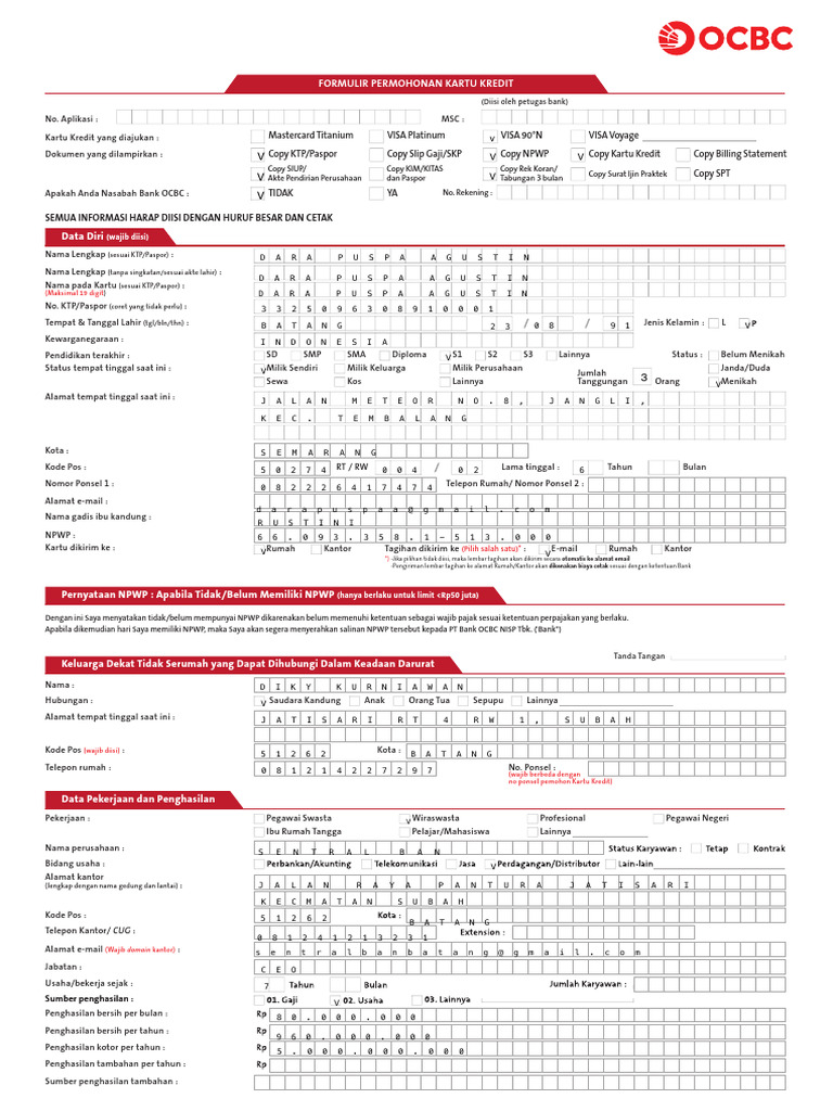 Formulir Permohonan Kartu Kredit OCBC | PDF