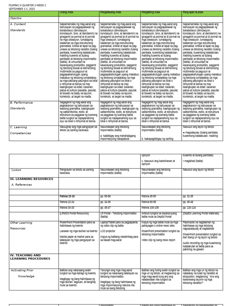 Filipino 5 q2 Week 2 | PDF