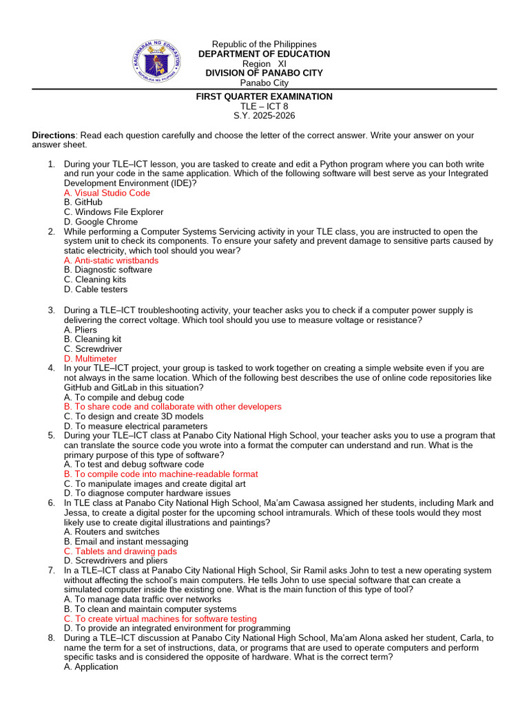 FINAL G8 ICT EXAM 2025-2026 With KEY ANSWERS | PDF | Typefaces | Social Media