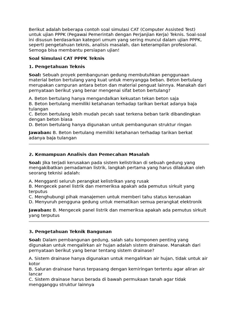 Contoh Soal Simulasi CAT PPPK Teknis | PDF