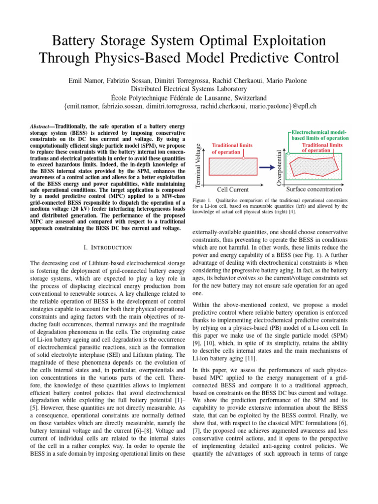 Battery Storage System Optimal Exploitation Through Physics-Based Model Predictive Control | PDF ...