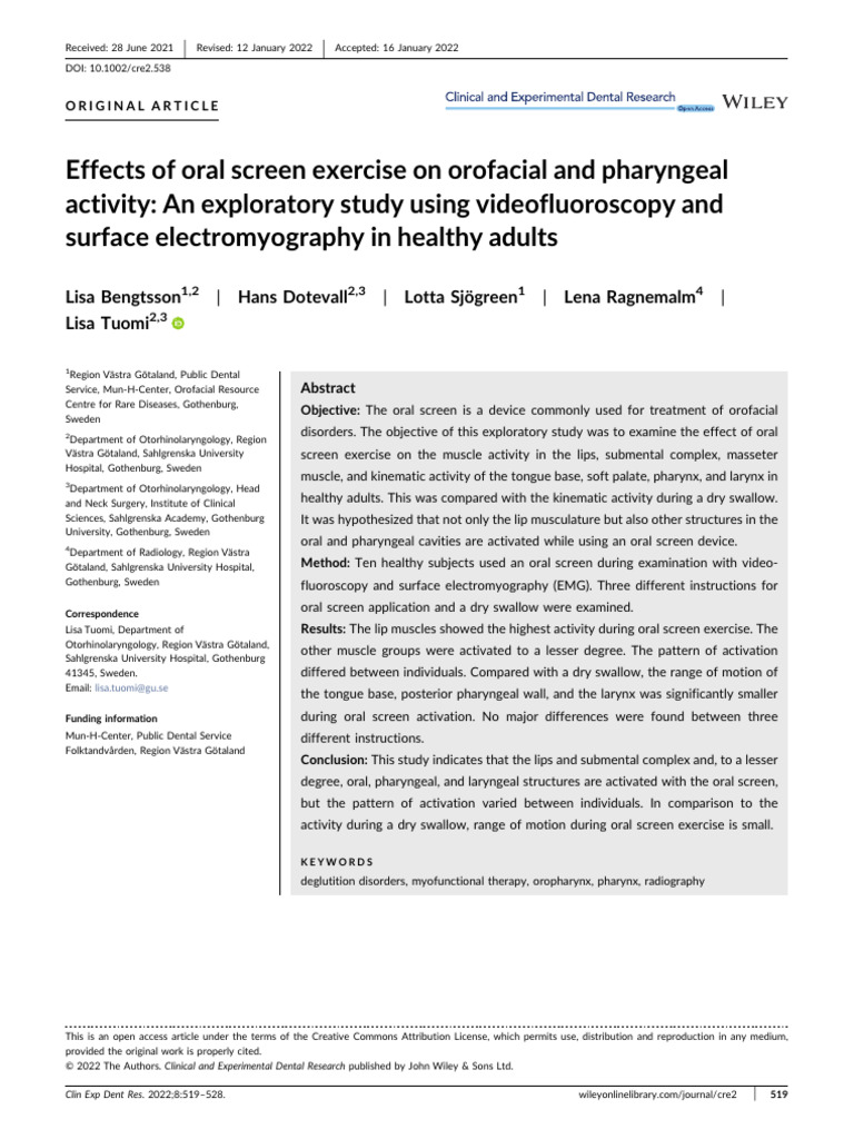 Oral Screen Exercise Effects on Muscle Activity | PDF ...