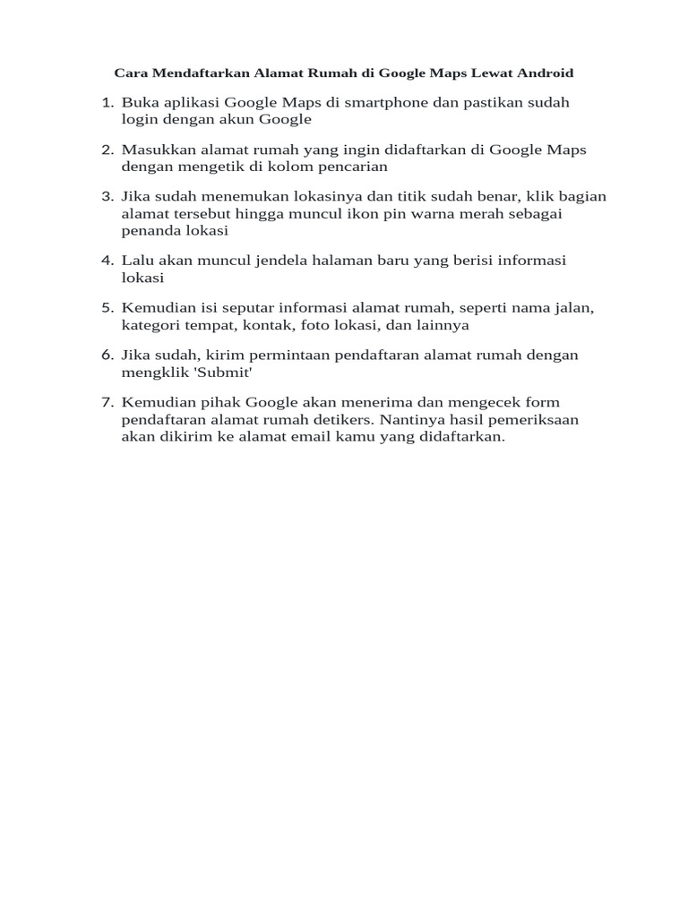 Cara Mendaftarkan Alamat Rumah Di Google Maps Lewat Android | PDF