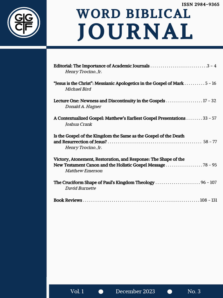 Word Biblical Journal: December 2023 | PDF | Gospel Of Mark | Jesus