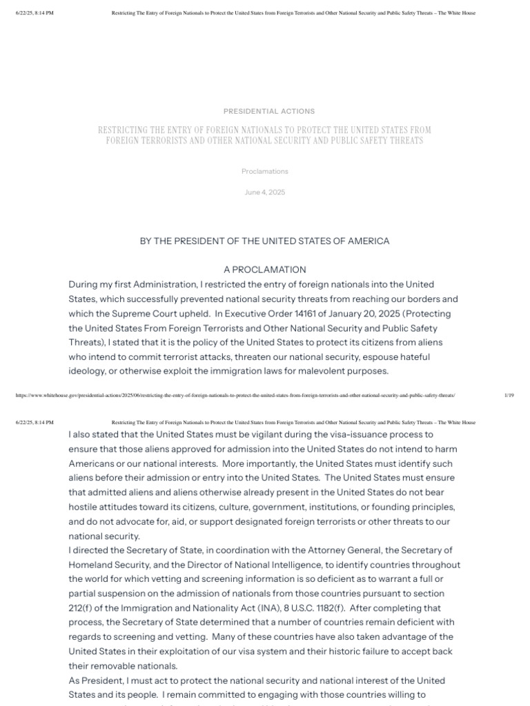 Foreign National Entry Restrictions for Security | PDF | Travel Visa ...