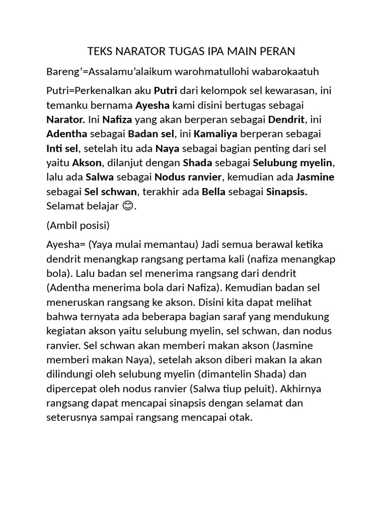 TEKS NARATOR TUGAS IPA MAIN PERAN (3) | PDF