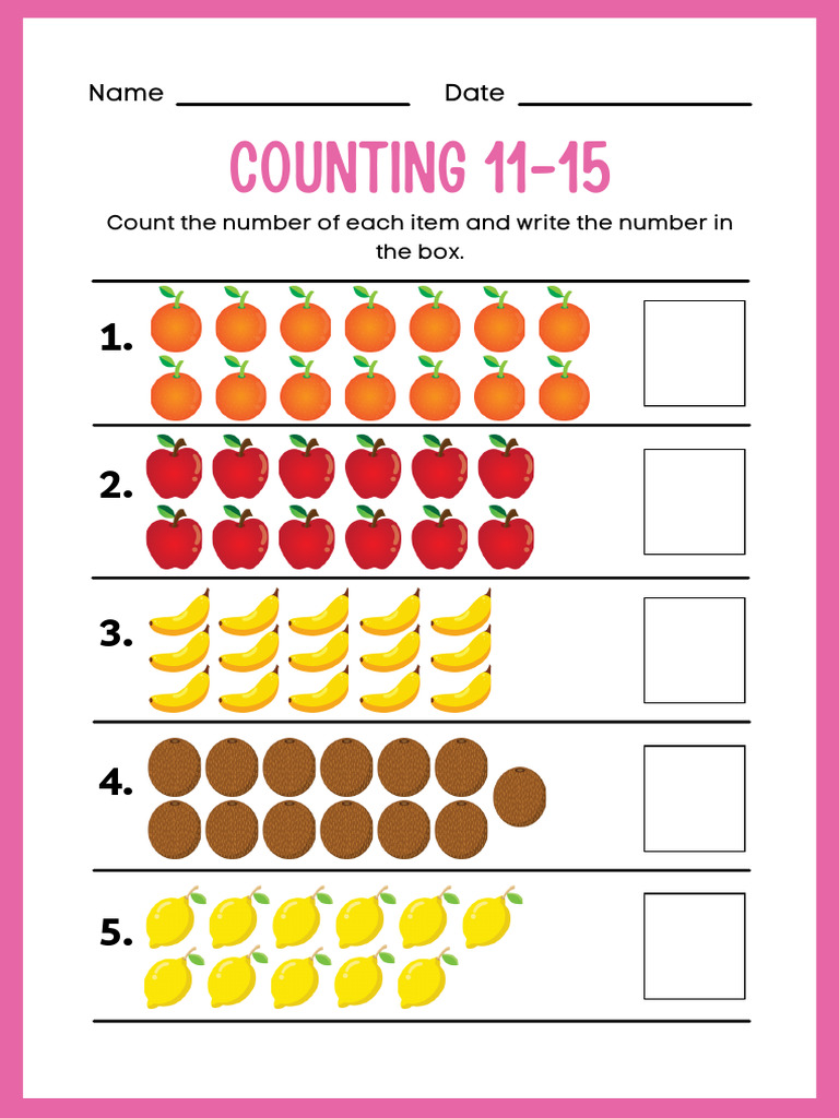 Counting Numbers Kindergarten Worksheet in Colourful Illustrative Style ...