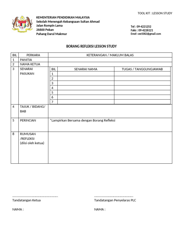 Borang Lesson Study 1 | PDF