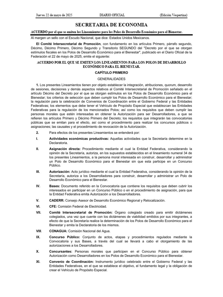 ACUERDO Por El Que Se Emiten Los Lineamientos para Los Polos de ...