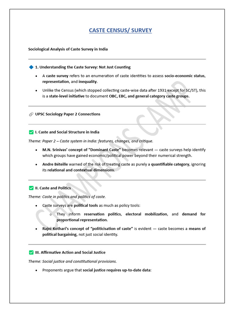 Caste Survey Insights and Implications | PDF | Caste | Sociology