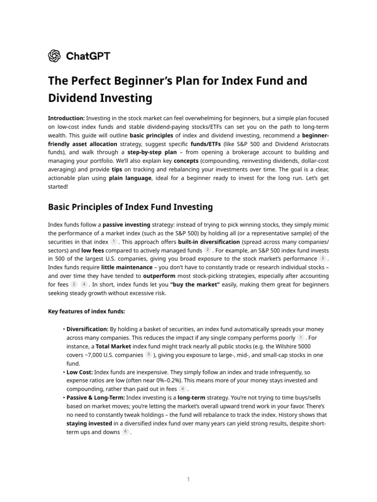 The Perfect Beginner's Plan For Index Fund and Dividend Investing | PDF ...