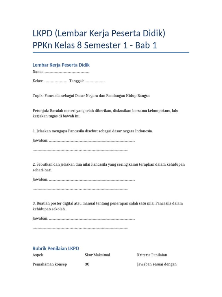 LKPD PPKN Kelas8 Bab1 | PDF
