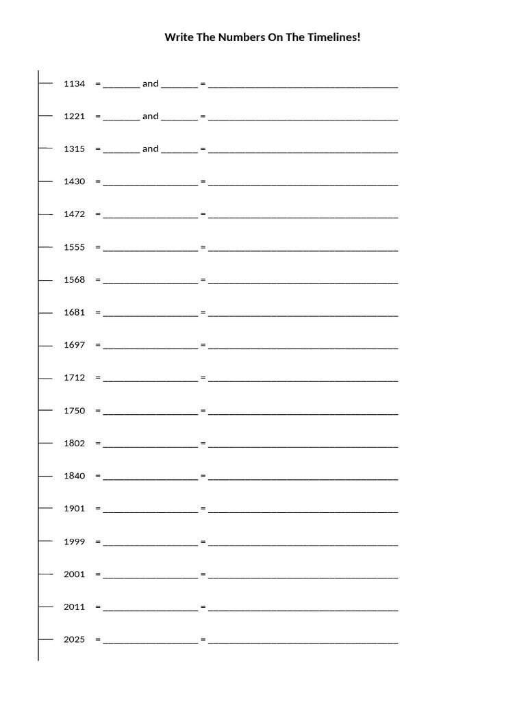 Write The Numbers On The Timelines | PDF