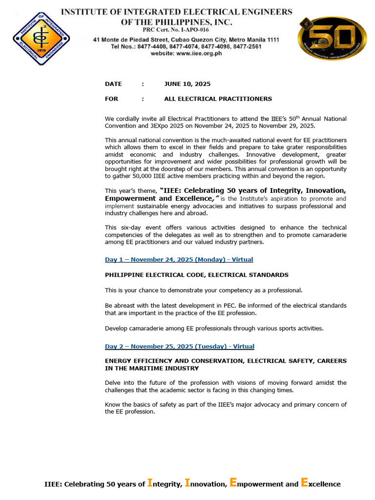 IIEE 50th National Convention Invitation | PDF