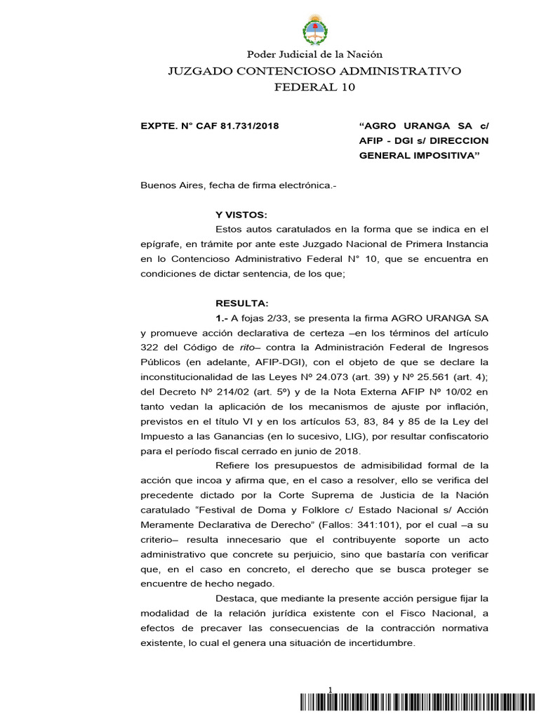 Agro Uranga SA vs AFIP: Impuesto a las Ganancias | PDF | Caso de ley ...