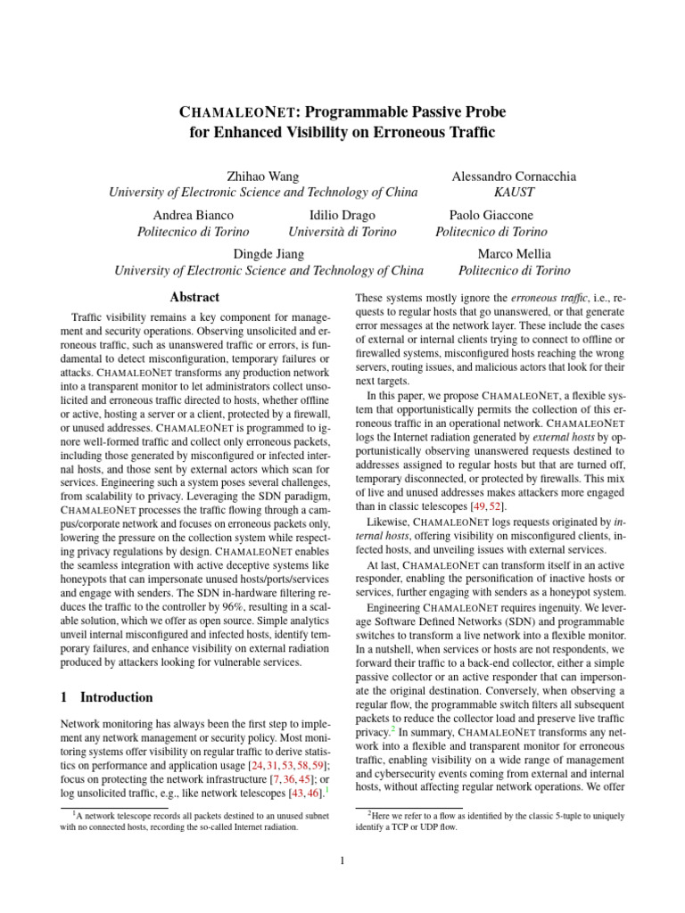 CHAMALEONET: Passive Probe for Erroneous Traffic | PDF | Computer ...