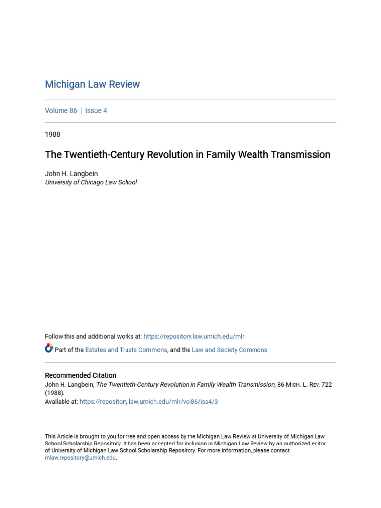 The Twentieth-Century Revolution in Family Wealth Transmission | PDF ...