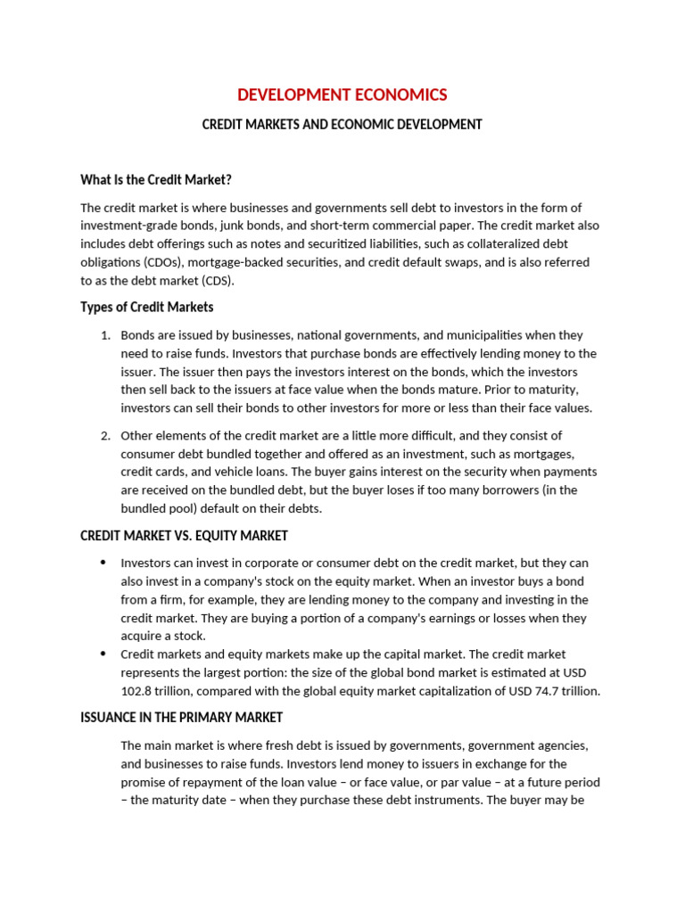 Credit Markets and Economic Development | PDF | Debt | Bonds (Finance)