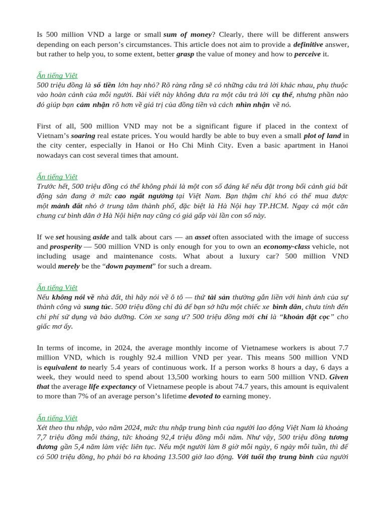Is 500 Million VND A Large or Small | PDF