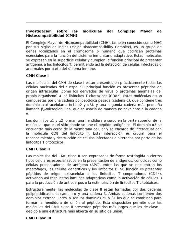 Moléculas del Complejo MHC y su Función | PDF | Complejo mayor de ...