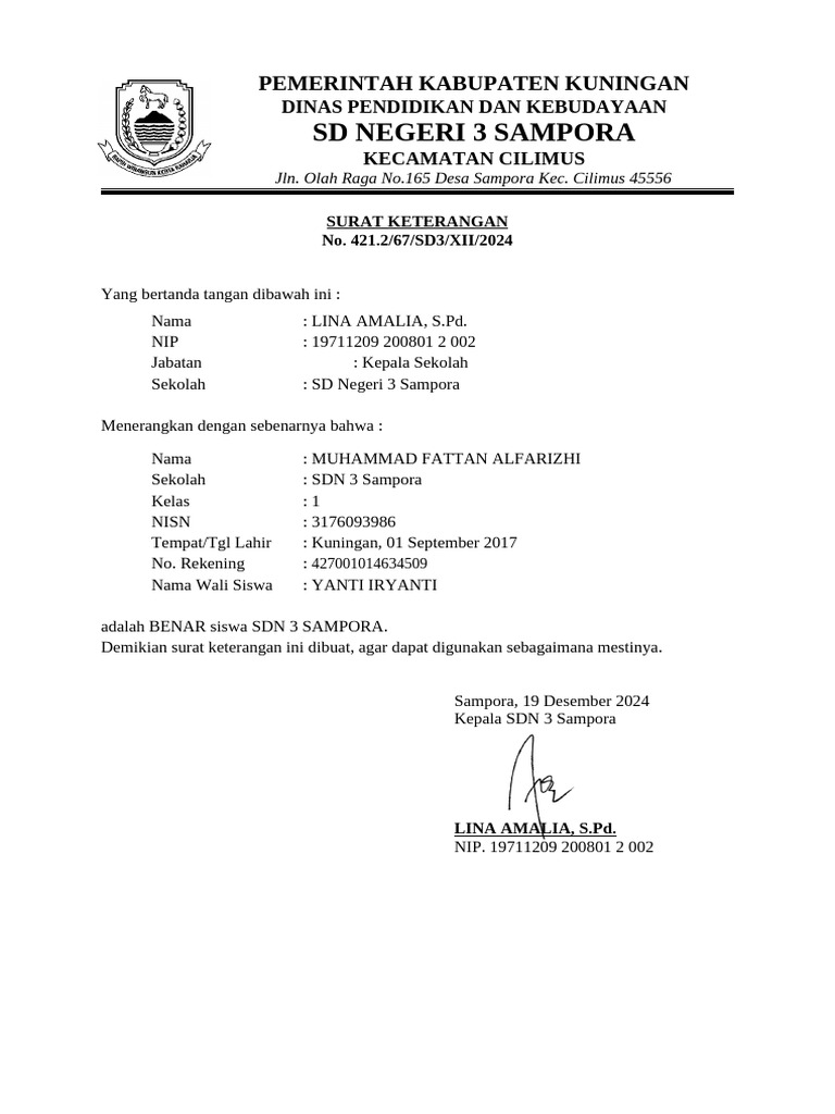 Surat Keterangan Pip Baru | PDF