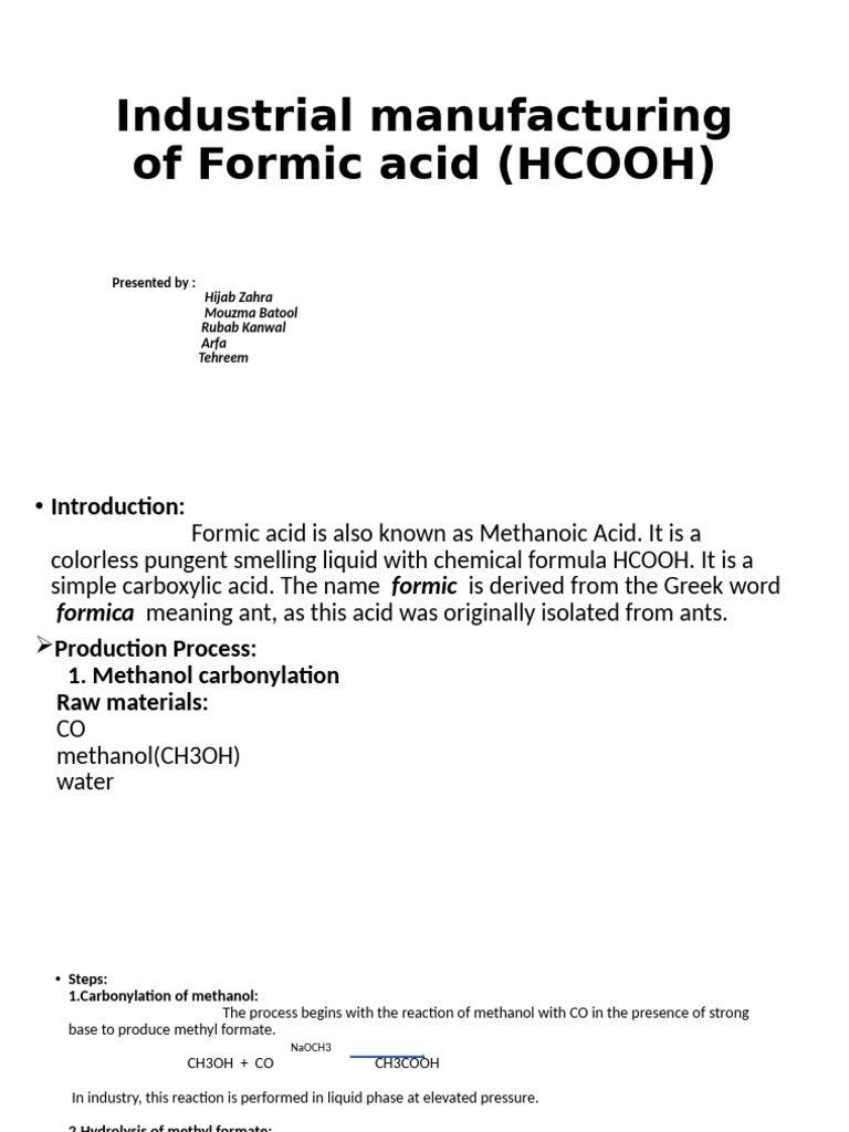 Formic Acid Production Methods | PDF | Acid | Organic Compounds