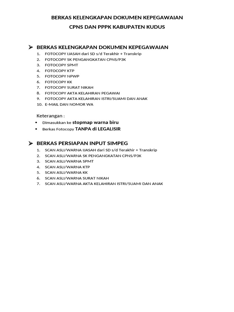 Berkas Pengajuan Simpeg Cpns Dan p3k | PDF