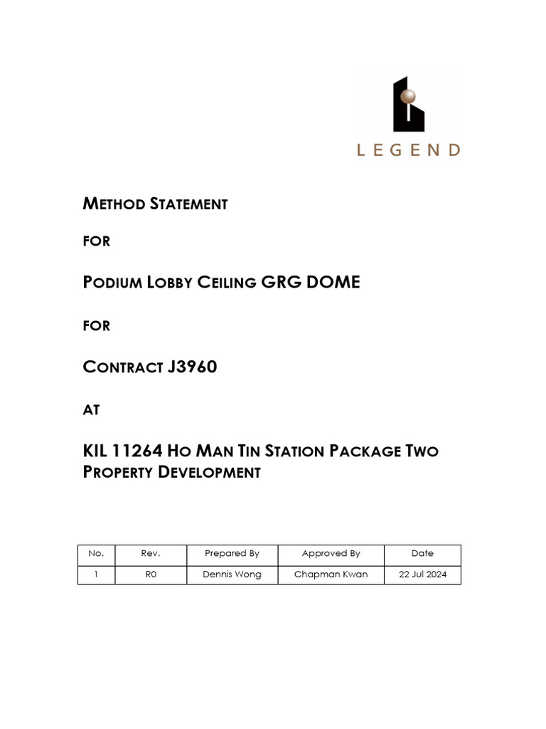 GRG Dome Method Statement for Podium Ceiling | PDF | Fiberglass | Plaster