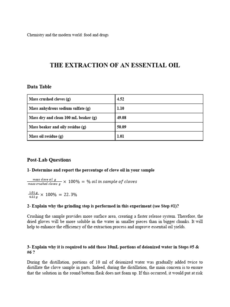 Clove Oil Extraction Process Explained | PDF | Distillation | Sodium ...