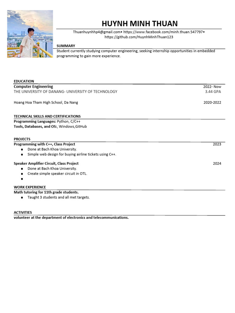 Huynh Minh Thuan: Computer Engineering | PDF